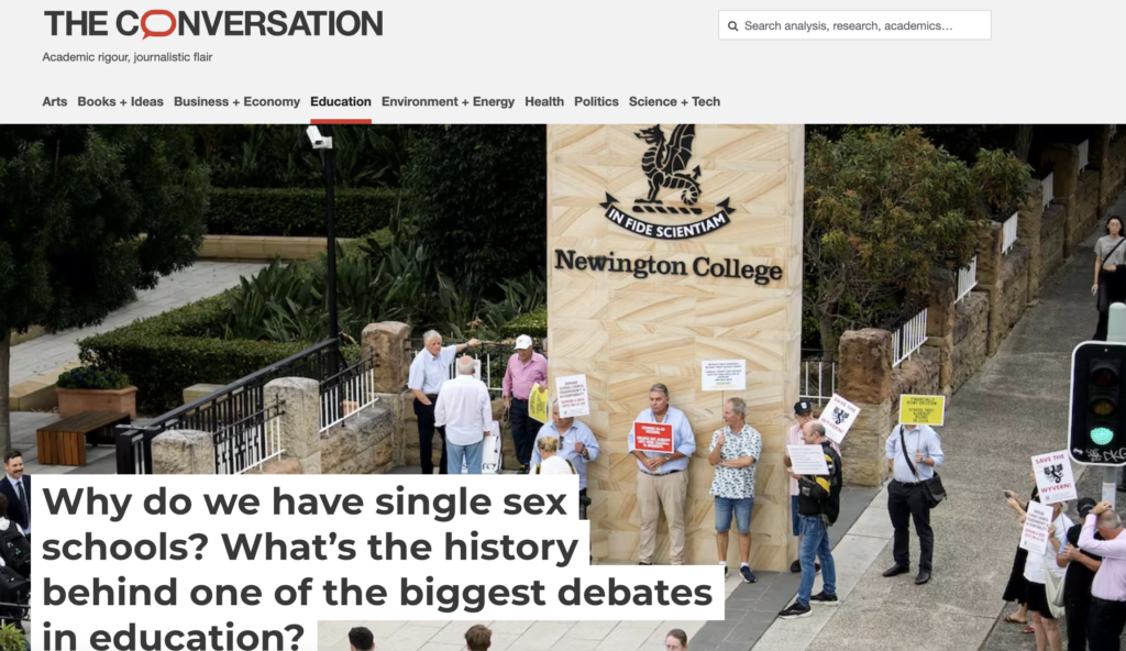 Why do we have single sex schools? Published in The Conversation ...